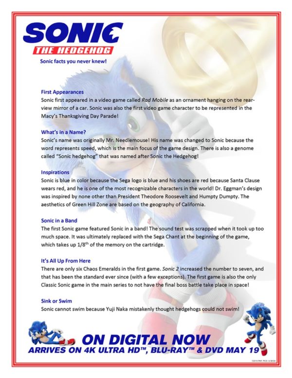 Fun SONIC THE HEDGEHOG Activities and Enter to Win! #SonicMovie - Akron ...